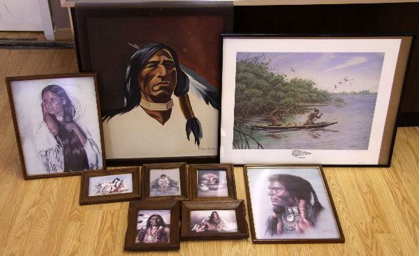 NATIVE AMERICAN FRAMED ART LOT OF NINE PIECES