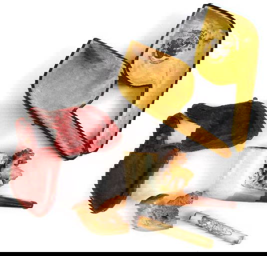 Meerschaum Figural Pipe & Ivory Cheroot Lot