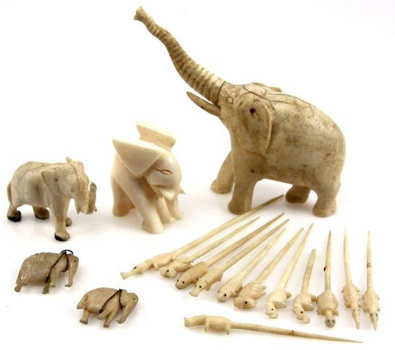 Zoomorphic Carved Ivory Toothpicks & Elephants