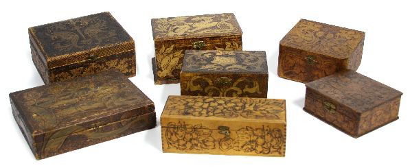 7 FLEMISH FOLK ART BOXES WITH STAMPED MAKERS MARKS