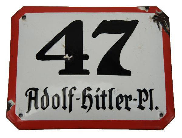 Wwii German Enameled Address Sign Hitler Platz