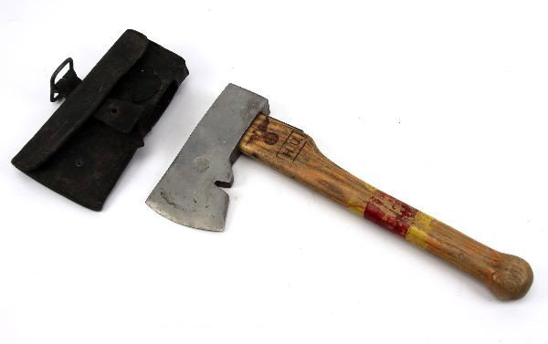 WWII GERMAN FIREMANS AXE WITH LEATHER CASE