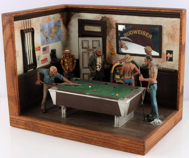 Michael Garman Mini Pool Hall Bar Scene Sculpture