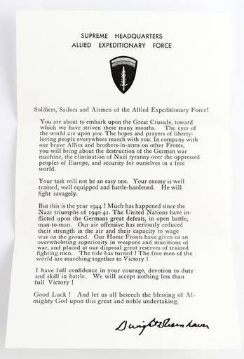 Wwii United States D Day Aef Eisenhower Letter