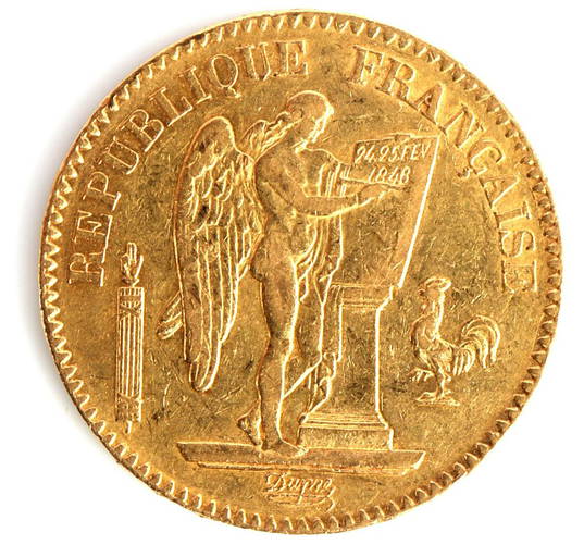 1848 FRANCE GOLD 20 FRANC LUCKY ANGEL COIN (#1021) on Jan 10, 2023 | Affiliated Auctions in FL