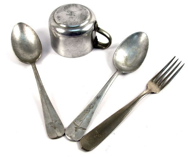 WWII GERMAN LUFTWAFFE MESS HALL FORK SPOONS & CUP