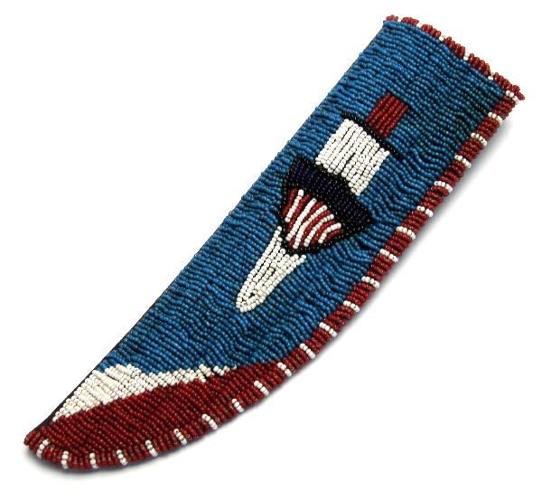 NATIVE AMERICAN BEADED ELK HIDE KNIFE SHEATH