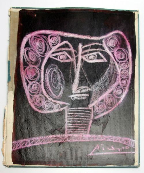 Signed Picasso Mixed Media Drawing On Book Cover