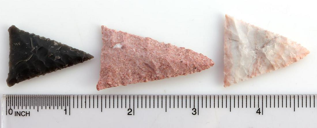 3 Native American Triangle Archaic Arrowheads