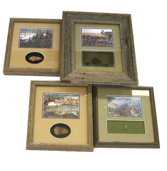 MIXED LOT OF INDIAN ARROWHEAD ARTIFACT SHADOW BOX