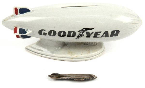 Antique Sterling Blimp Pin & Goodyear Ceramic Bank