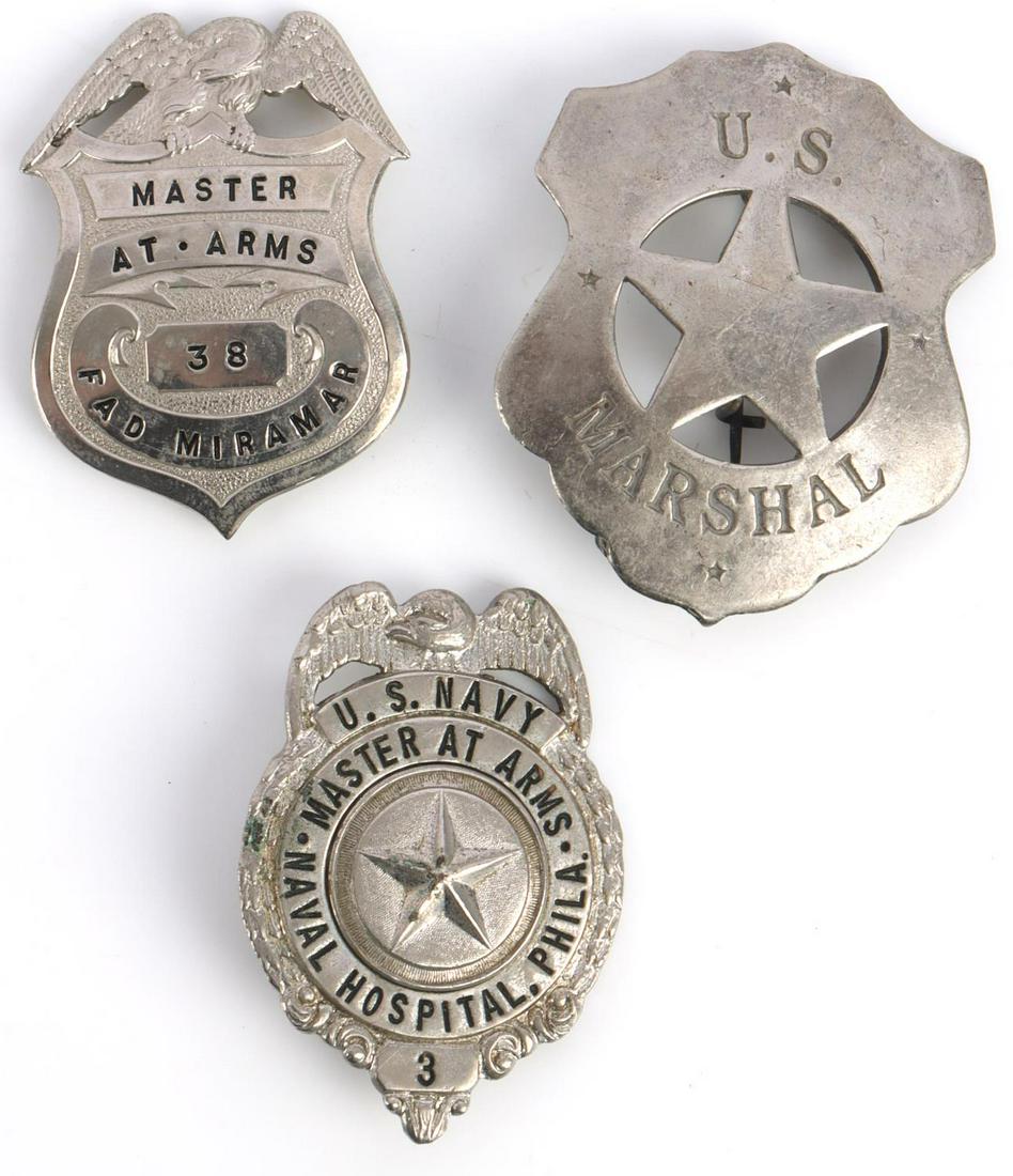 3 Obsolete Us Navy Marshal Badges Maa Lot Auction