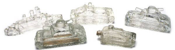 Five Antique Military Glass Candy Containers
