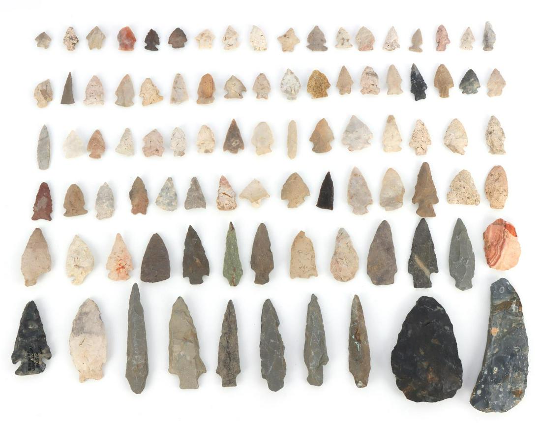 90 Native American Bird & Archaic Arrowhead Lot