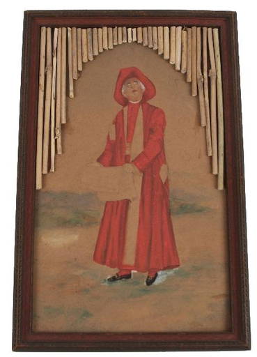 Framed Watercolor Of A Cardinal Monk
