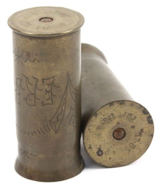 Two Wwi Trench Art Brass Shell Casings 37 85
