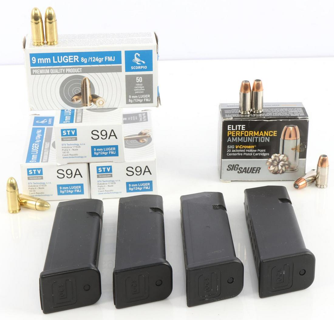 4 Glock High Cap Magazines & 200 Rounds Of 9mm Auction