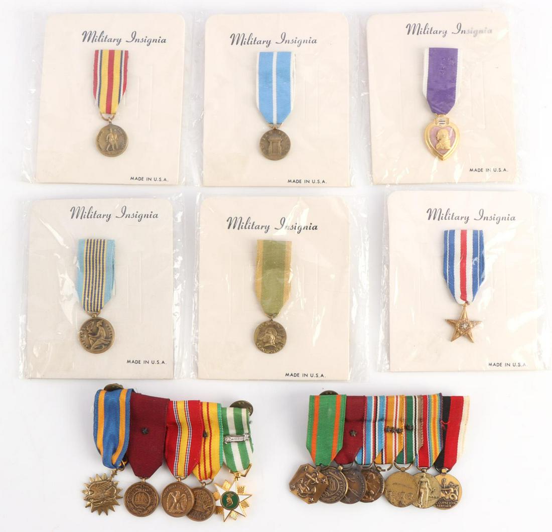 Us Military Miniature Medals W/ Devices & Ribbons