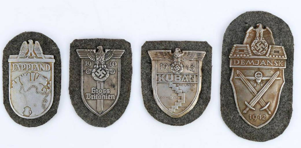 4 Wwii German Reich Kuban & Lappland Shield Badges