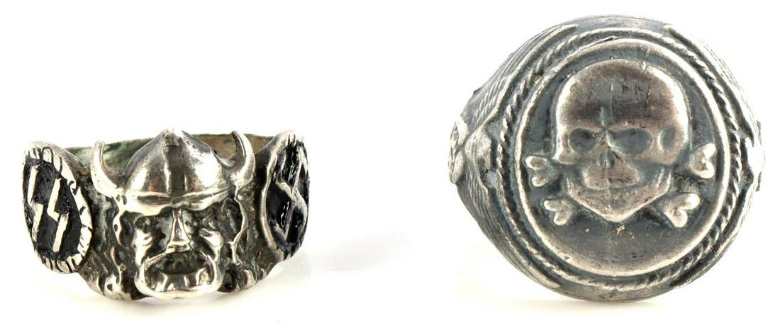 2 Wwii German Reich Ss Wiking & Ss Totenkopf Rings Auction