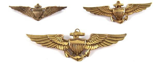 3 Wwii 10k & 14k Gold U.s. Navy Aviator Wings