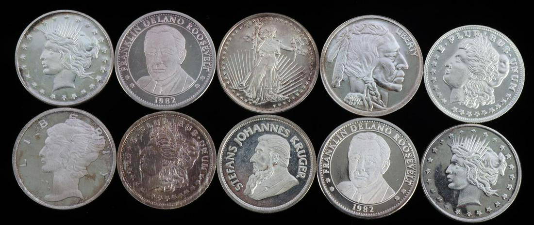 Lot 10 1 Oz Silver Bullion Rounds
