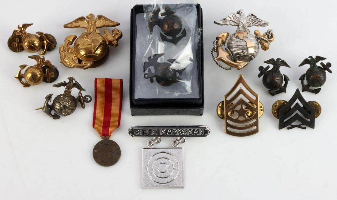 Usmc Marines Sterling Officer & Em Ega Badge Lot Auction