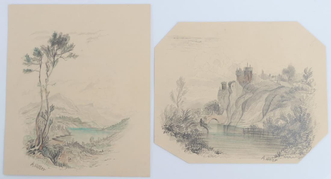 Wwii Adolf Hitler Pencil Sketch Lake And Fortress Auction