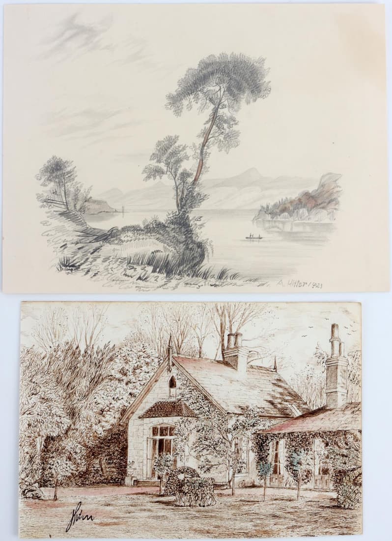 2 Wwii German Adolf Hitler Pencil Sketch & Etch Auction