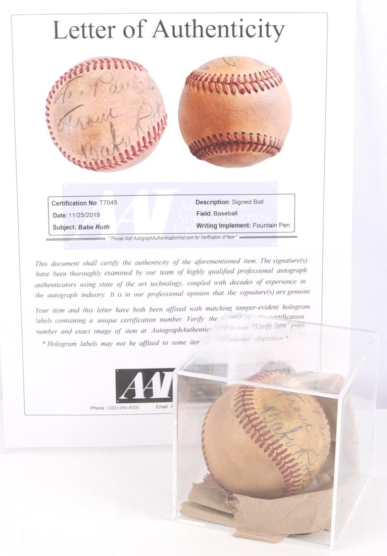 New York Yankees Babe Ruth Autographed Baseball Auction
