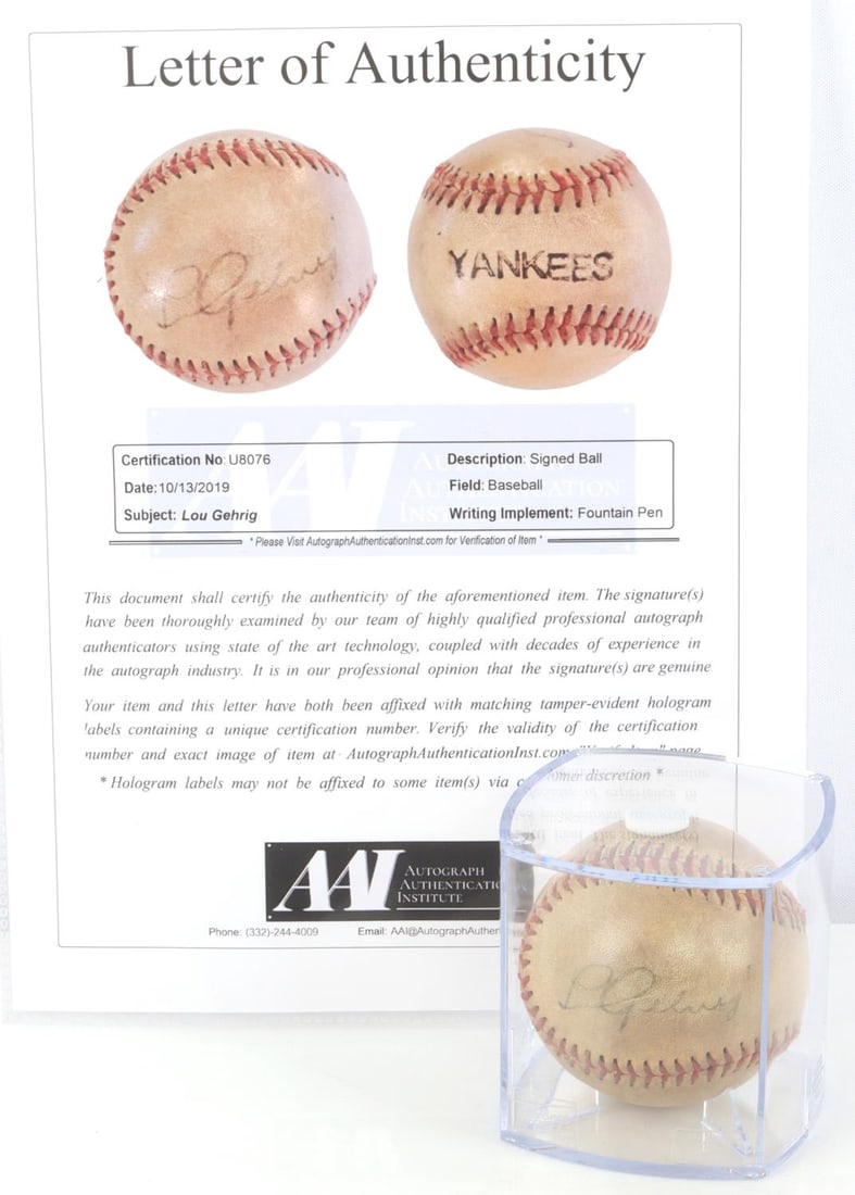 New York Yankees Lou Gehrig Autographed Baseball Auction