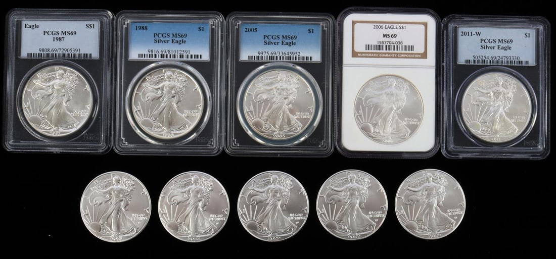 10 American Eagle 1 Oz Silver Dollar Coins Auction