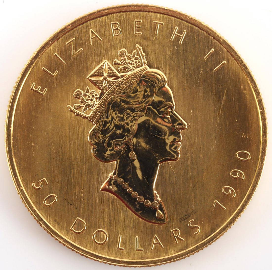 1990 Canada $50 Dollar 1 Oz Gold Maple Leaf Coin Auction