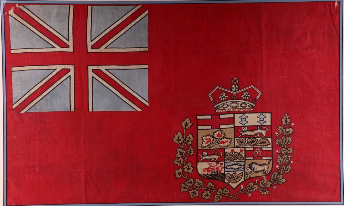 1870 Canadian Red Ensign Flag 5 Part Coat Of Arms Auction