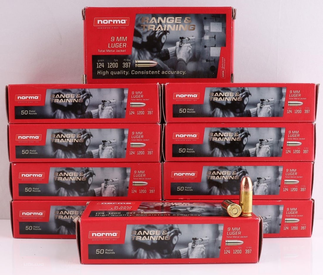 500 Rounds Of Norma 9mm Luger 124 Grain Tmj Ammo Auction
