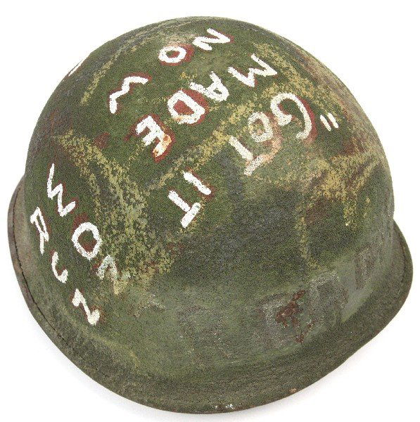 VIETNAM PAINTED M-1 SHORT TIMER HELMET & LINER