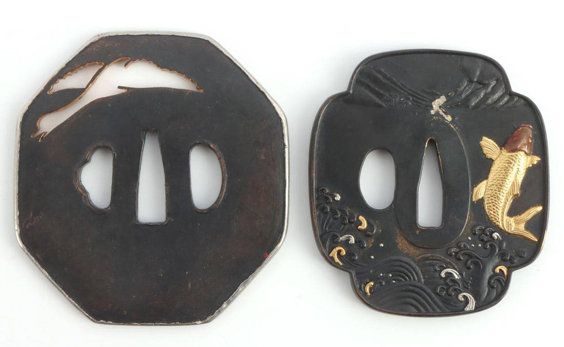 2 Shakudo Japanese Edo Period Sword Tsuba Lot Auction