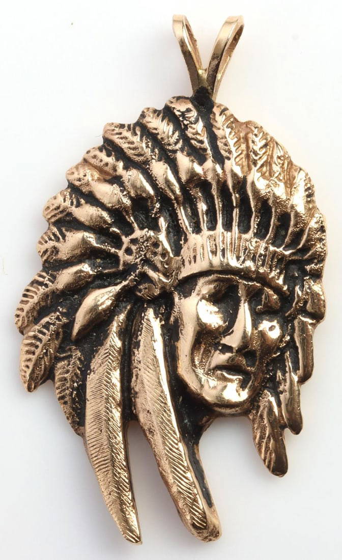 14kt Gold Native American Indian Chief Pendant Auction