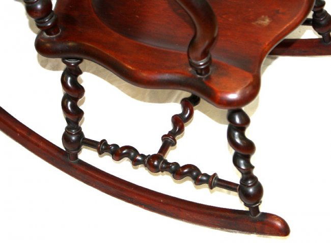 INLAID AMERICAN BARLEY TWIST SPINDLE ROCKING CHAIR : Lot 4074