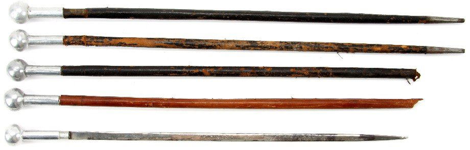 FIVE WWII ERA SWAGGER STICKS 3 WITH BLADES