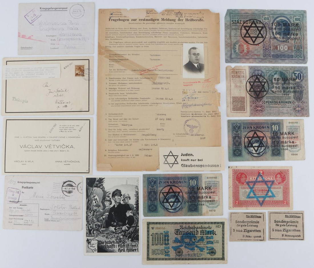 Lot Wwii German Reich Jewish Ghetto Money & Docs Auction