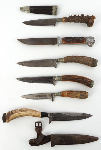 6 Wwi Wwii Stag Grip Fighting Knife Lot