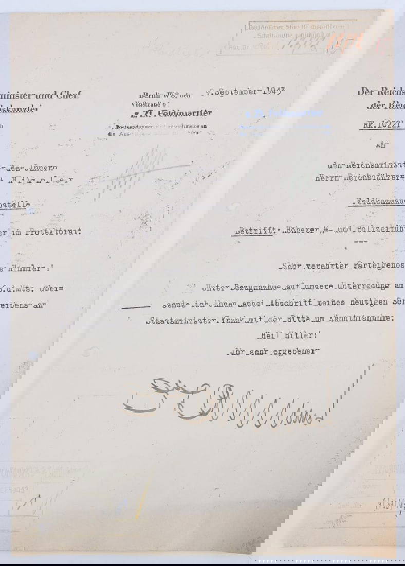Wwii German Chancellory Himmler Signed Document Auction