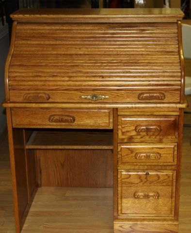 SOLID OAK ROLL TOP COMPUTER DESK