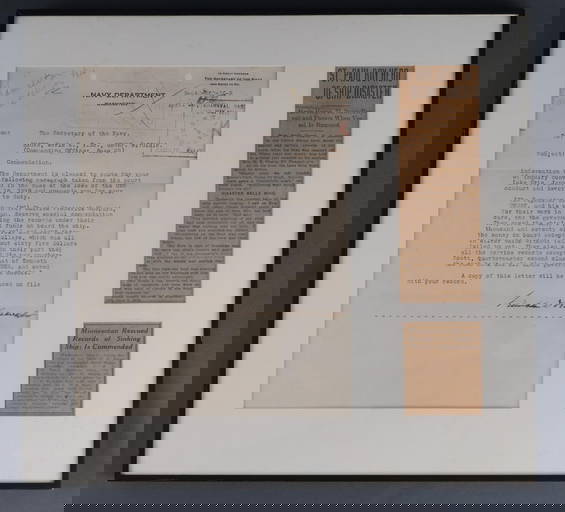 Franklin Roosevelt Sign Commendation Uss Lake Erie