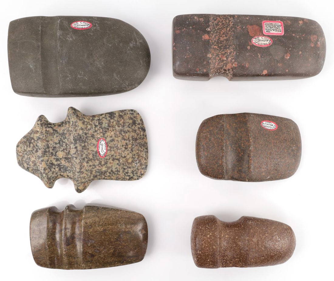 6 Vintage Native American Grooved Stone Axe Heads Auction