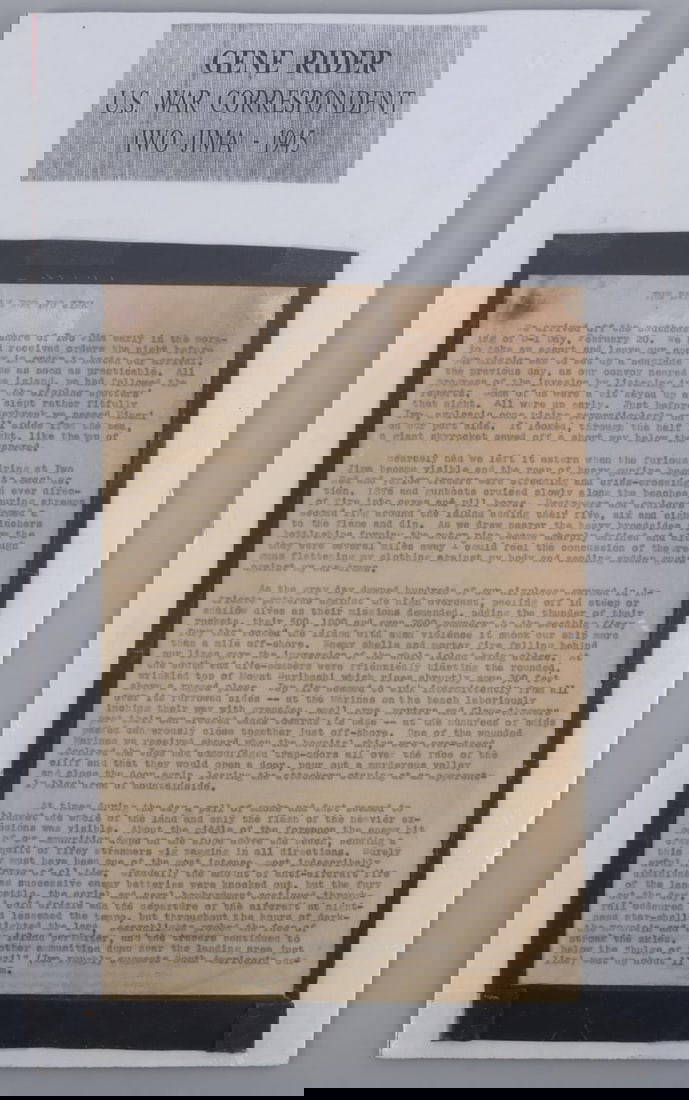 Wwii Iwo Jima Gene Rider Typed Report & Photo 1945 Auction