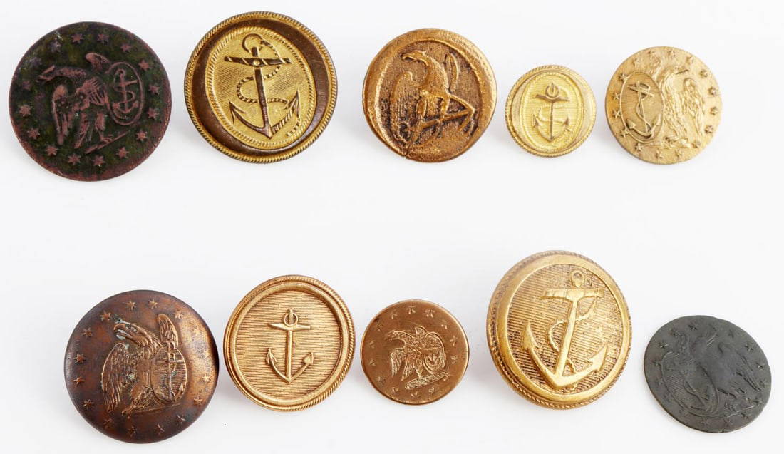 10 19th Century U.s. Navy 1 Piece Button Lot Auction