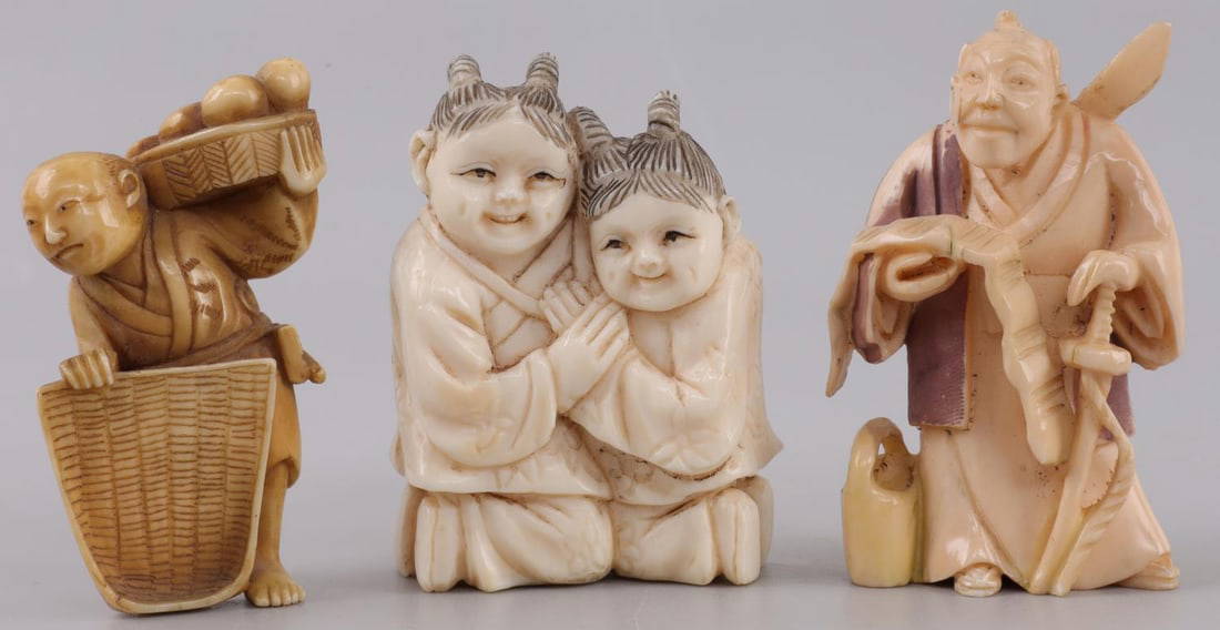 Lot Of 3 Japanese Ivory Netsuke Figurines Auction