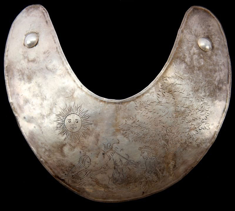 NATIVE AMERICAN TRADE SILVER GORGET PEACE PIPE
